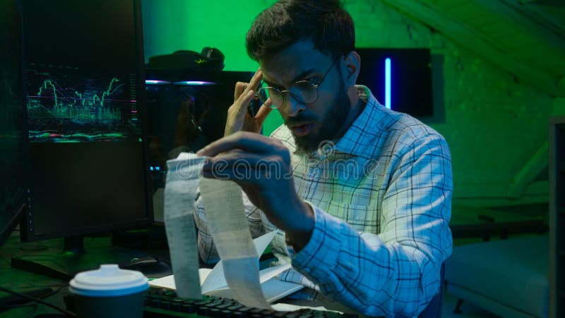 Arabian Indian Man Male Guy Programmer Examining Writing Binary Code Coder Freelancer Engineer ...