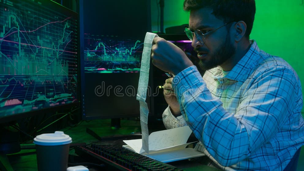 Arabian Indian Man Male Guy Programmer Examining Writing Binary Code Coder Freelancer Engineer ...