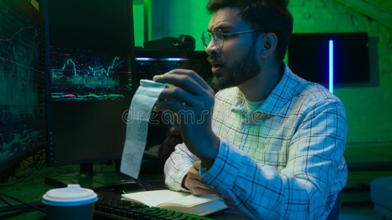 Arabian Indian Man Male Guy Programmer Examining Writing Binary Code Coder Freelancer Engineer ...