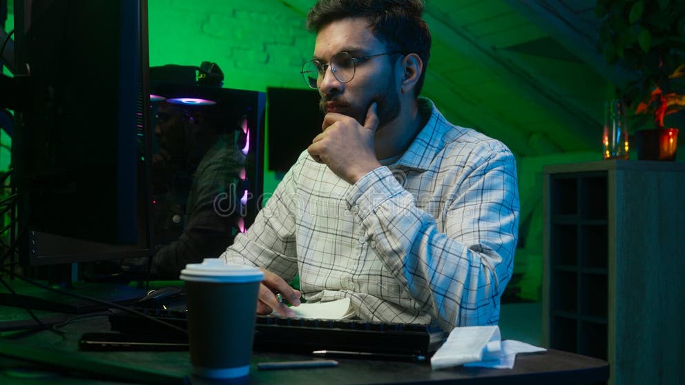 Arabian Indian Man Programmer Error Wrong Stress Male Work Freelancer ...