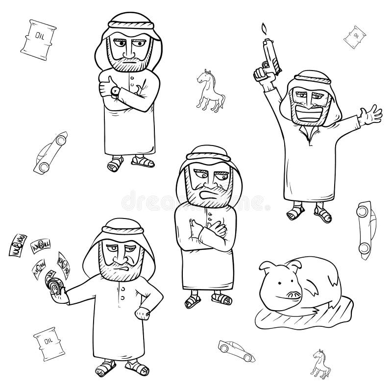 Arabian Man Hand Drawn Doodle Set Stock Vector - Illustration of ...
