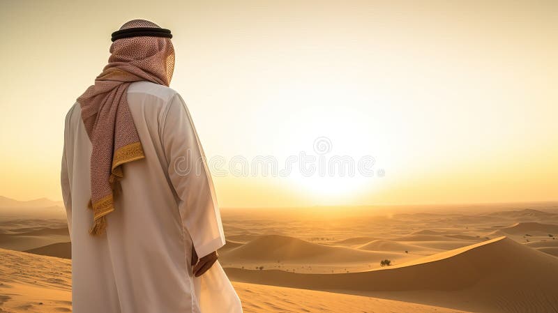 Arabian Man Standing in the Middle of the Desert Stock Illustration ...