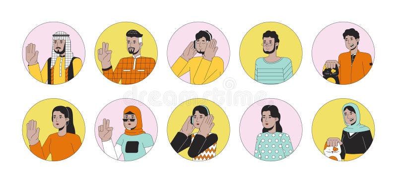 Arabian Middle Eastern 2D Linear Vector Avatars Illustration Set Stock ...