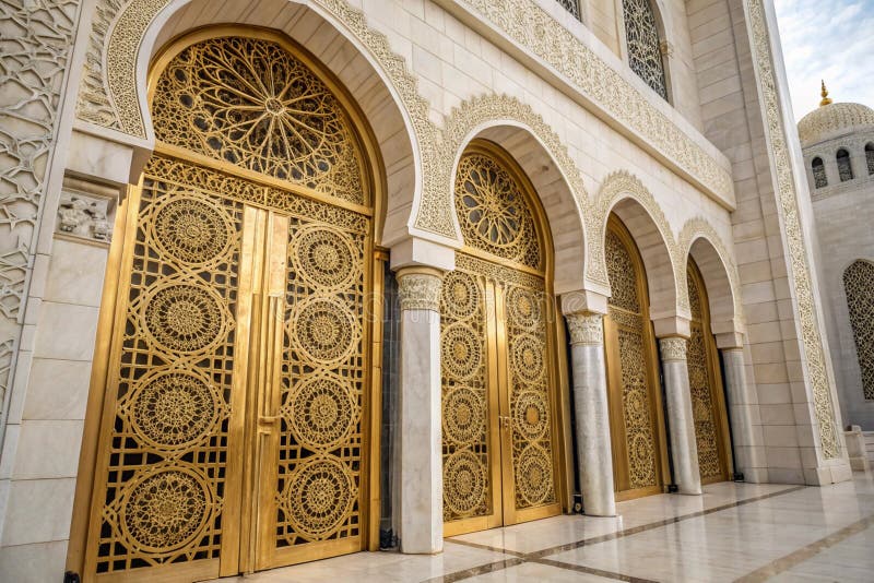 Arabian Mosque Window and Gate Patterns with Golden Arch Stock ...