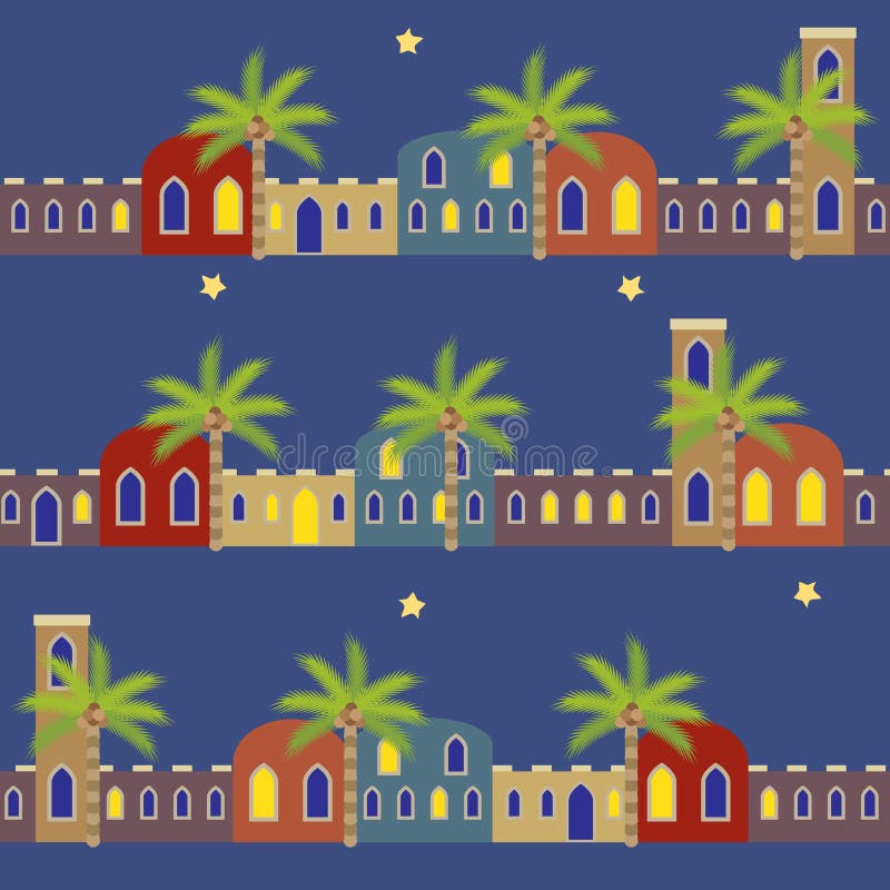 Arabian Night Houses Seamless Pattern Background Stock Vector ...