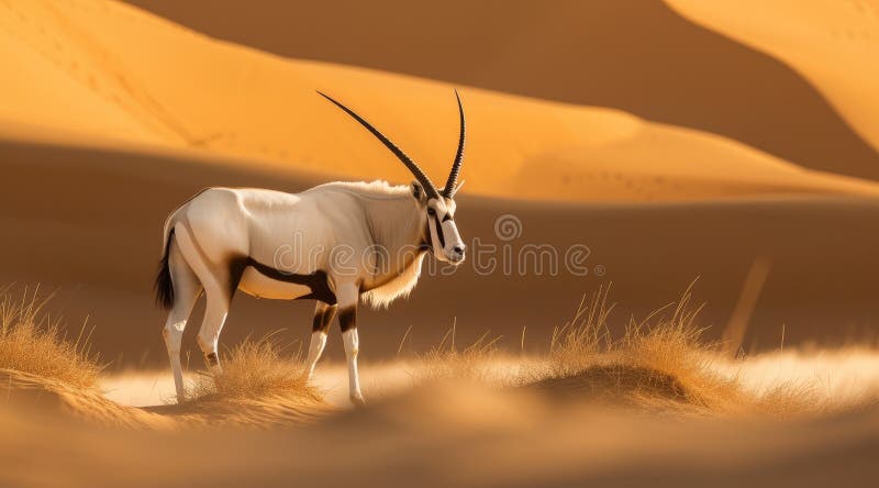 Arabian Oryx Antelope Standing in the Middle of a Desert Stock ...