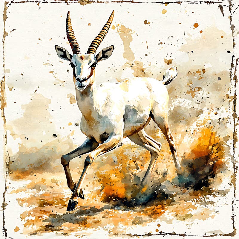 Arabian Oryx in Motion a Digital Painting of a Desert Antelope Stock ...