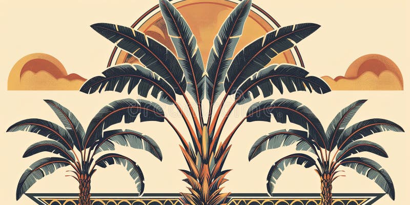 Arabian Palm Tree with Unique Boho Composition Painted on Cream ...