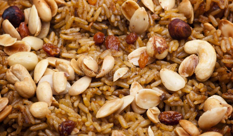 Arabian Rice Meal (Kabsa) Closeup Stock Photo - Image of almond ...