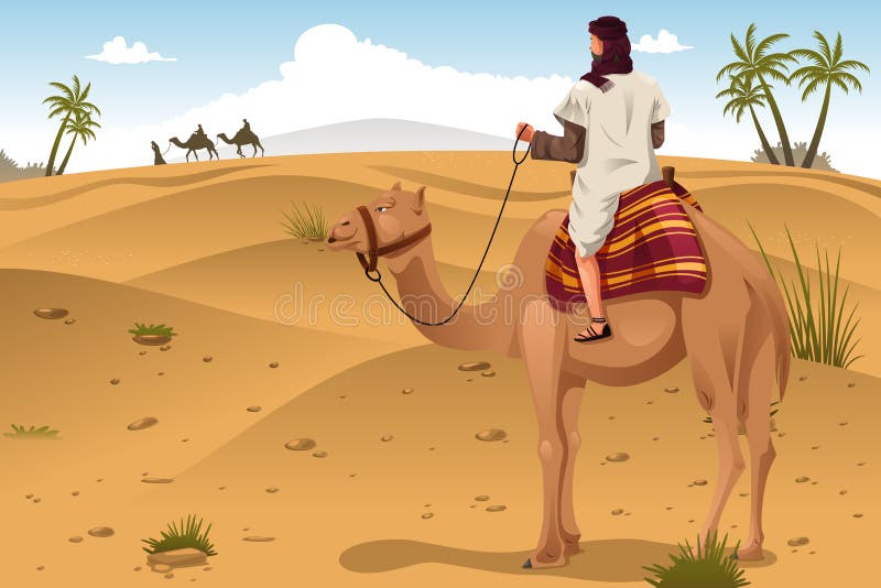 Arabian Riding Camels on the Desert Stock Vector - Illustration of ...