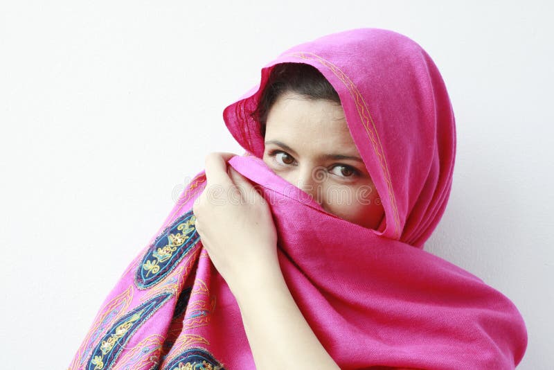 Arabian Woman Covering Her Face Stock Image - Image of looking, hand ...