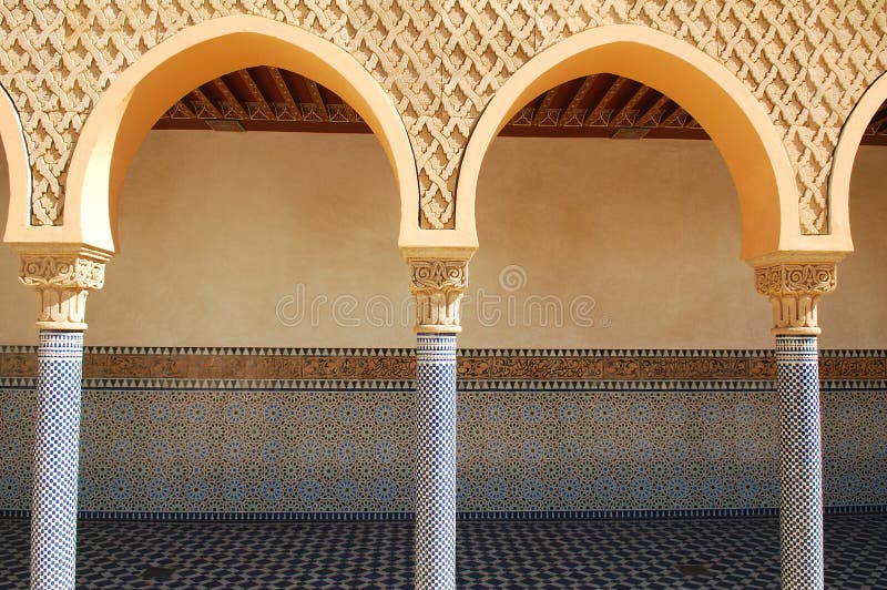 Arabic Arcade Colonnade Portico with Wooden Ceiling with Ornaments ...