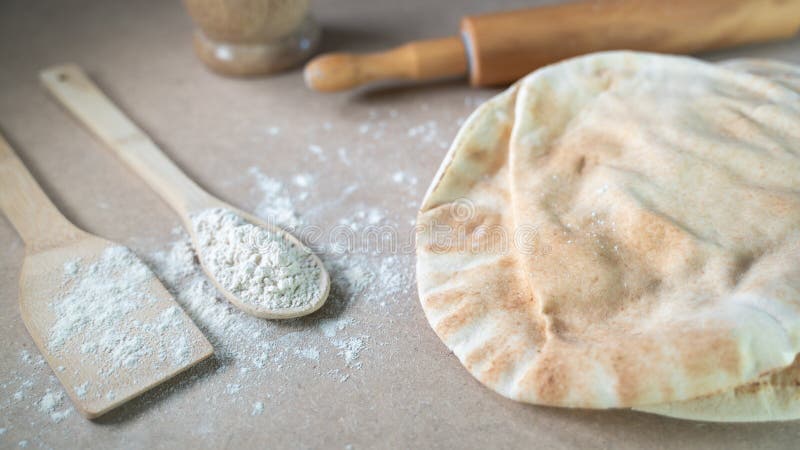Arabic Bread on a Table in the Bakery Kitchen Stock Photo - Image of ...