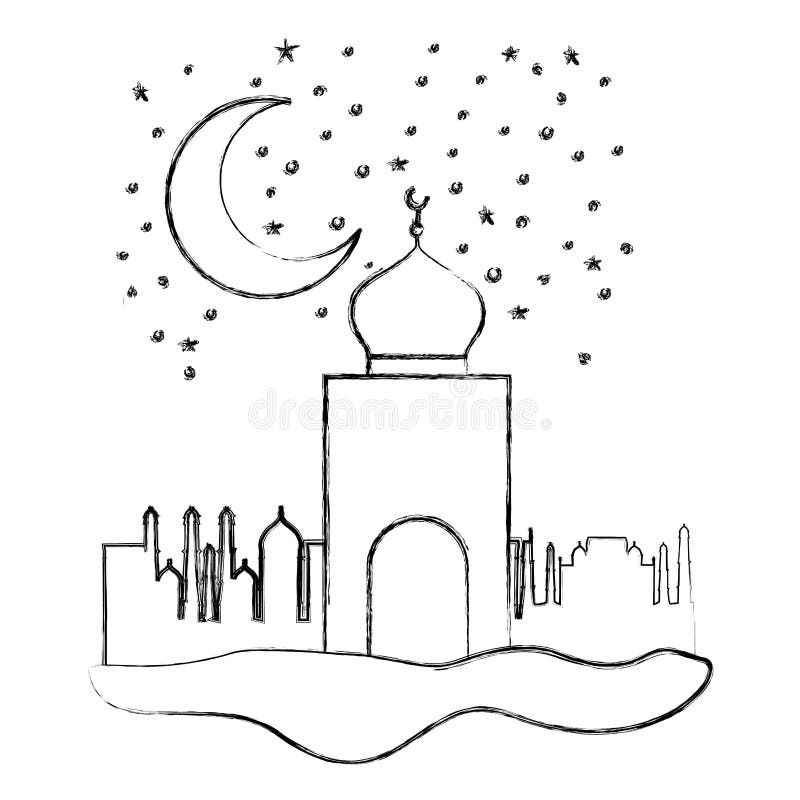 Arabic Castle with Moon in the Night Stock Vector - Illustration of ...
