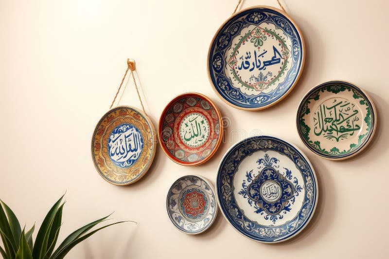 Arabic Ceramic Plates Wall Display Stock Illustration - Illustration of ...