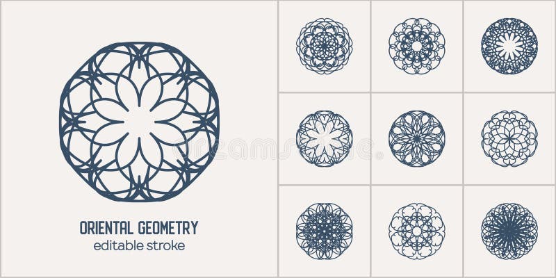 Arabic Circular Geometric Emblems Set Stock Vector - Illustration of ...