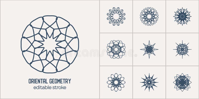 Arabic Circular Geometric Emblems Set Stock Vector - Illustration of ...
