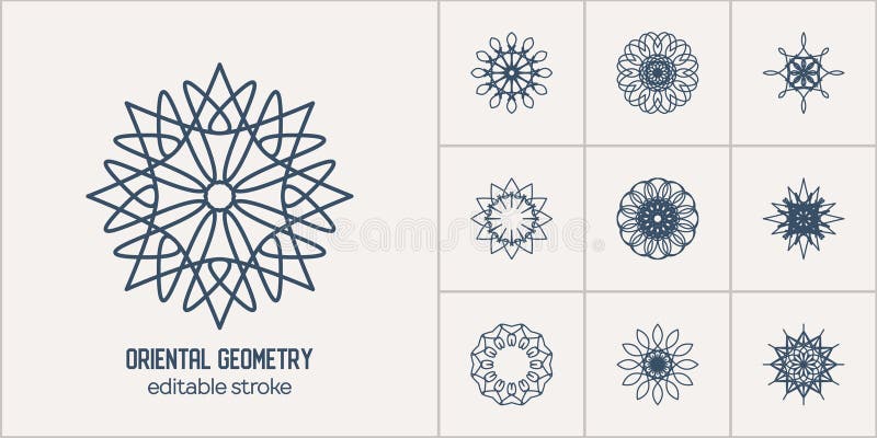 Arabic Circular Geometric Emblems Set Stock Vector - Illustration of ...