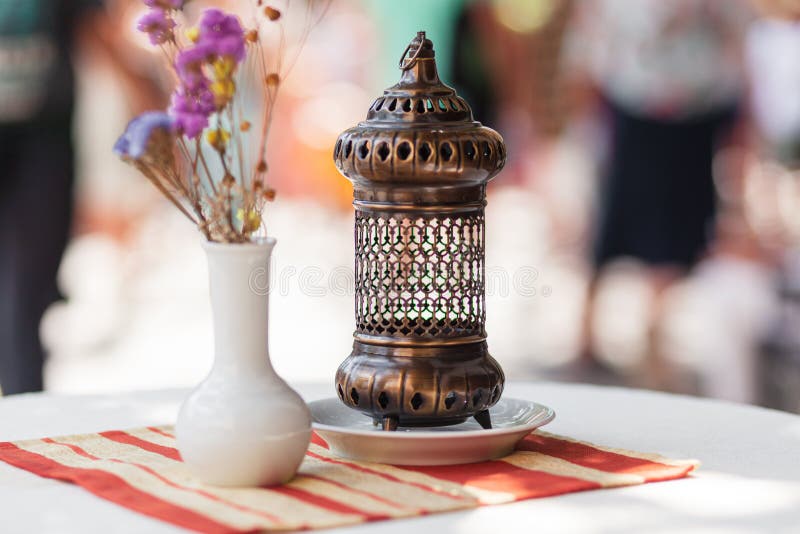 Arabic Classic Lamp on the Table in the Cafe Stock Photo - Image of ...