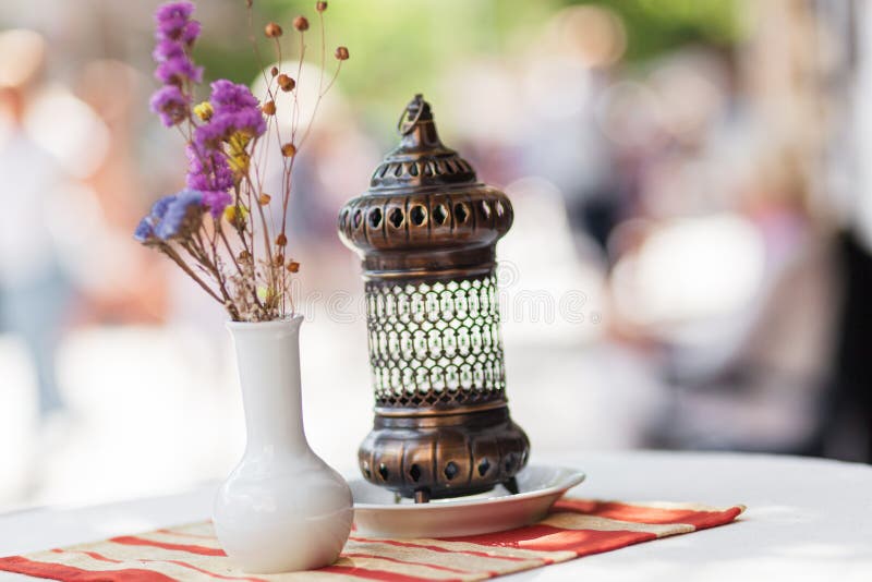 Arabic Classic Lamp on the Table in the Cafe Stock Photo - Image of ...