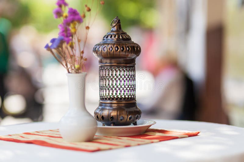 Arabic Classic Lamp on the Table in the Cafe Stock Photo - Image of ...
