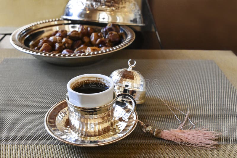 Arabic Coffee and Dates after the Lunch or Diner Stock Image - Image of ...