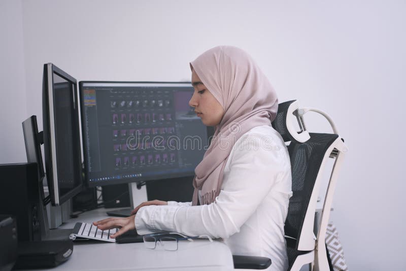 Arabic Creative Professional Working at Home Office Top View Stock ...