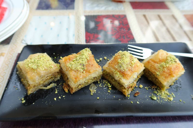 Arabic Dessert Baklava on a Plate Stock Photo - Image of pastry, syrup ...