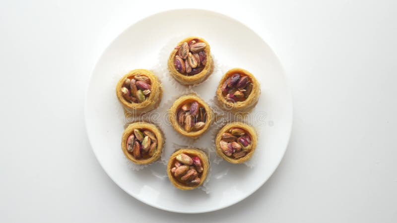 Arabic Dessert Baklava on a Plate Stock Footage - Video of nuts, brown ...
