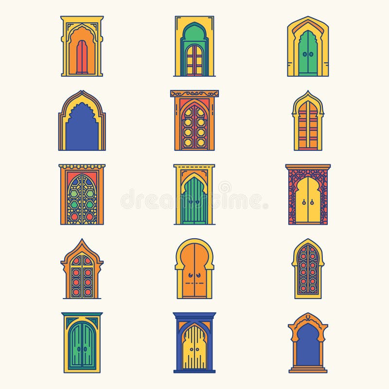 Arabic Doors & Windows Icons Stock Illustration - Illustration of ...