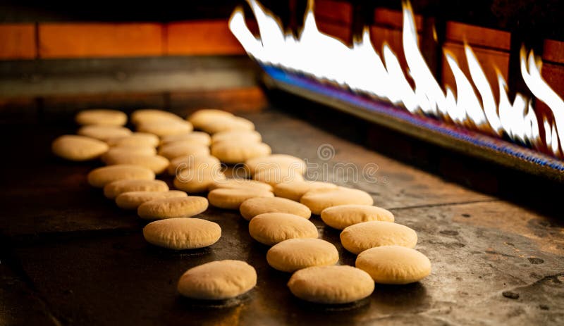 Arabic Flat Bread Baked in the Oven. Bakery Items Stock Photo - Image ...