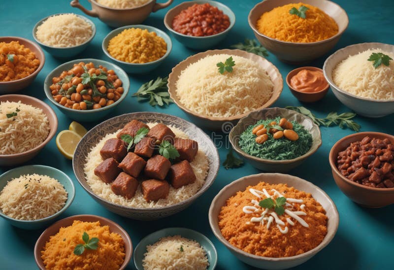 Arabic Food Assortment, Studio Shot Stock Illustration - Illustration ...