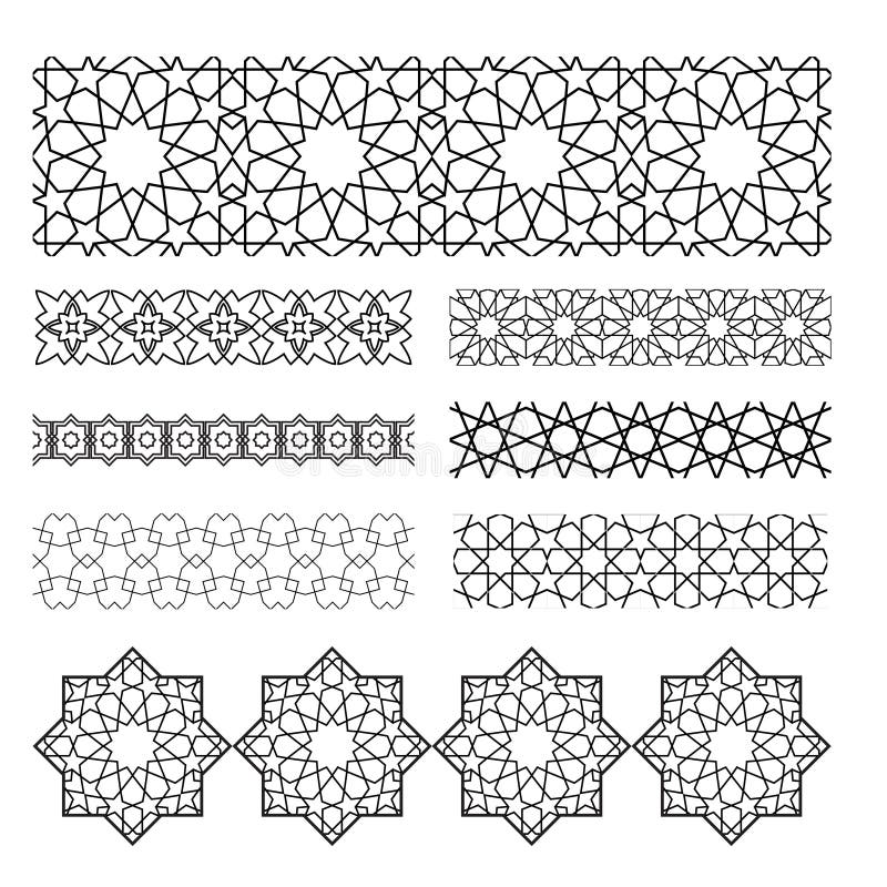 Arabic Geometric Art, Borders Set Stock Vector - Illustration of ...