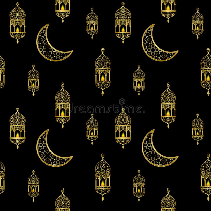 Arabic Golden Lantern Seamless Pattern Stock Vector - Illustration of ...