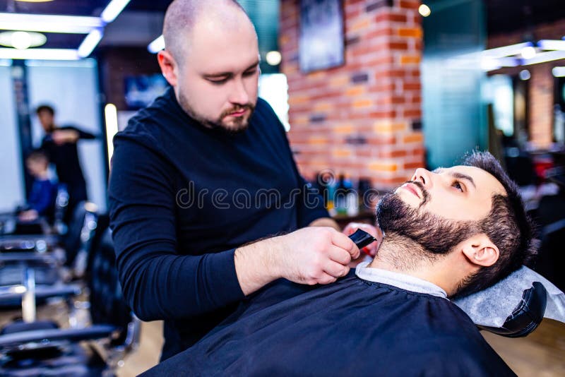 Arabic Handsome Bearded Man Getting Haircut at Barbershop Stock Photo ...