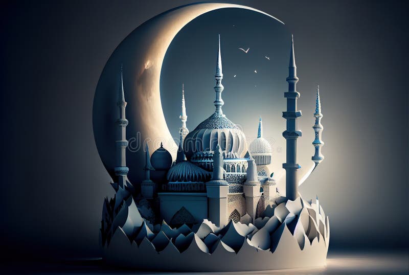 Arabic Islamic Calligraphy of Mosque, Birds Flying in the Sky ...