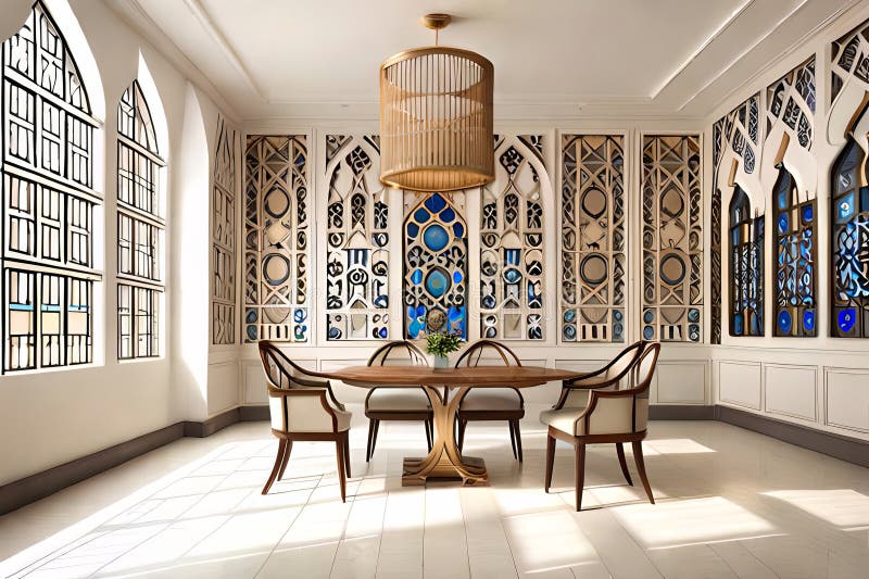 Arabic, Islamic Style Interior. Rattan Chair, Table and Arabic Pattern ...