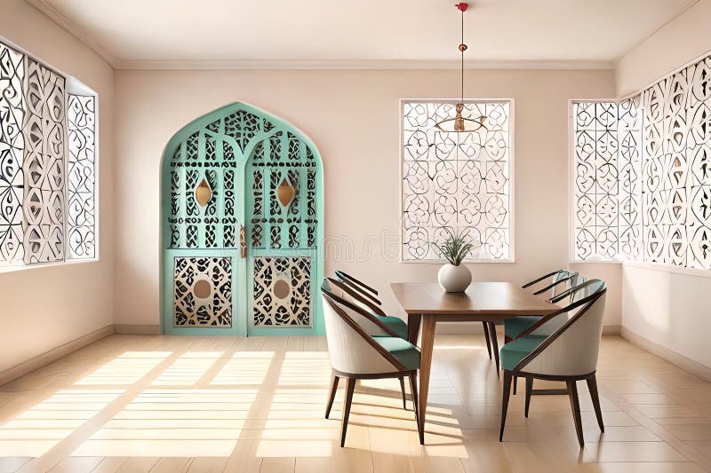 Arabic, Islamic Style Interior. Rattan Chair, Table and Arabic Pattern ...