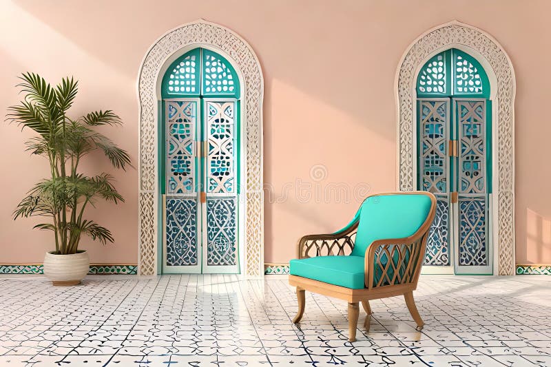 Arabic, Islamic Style Interior. Rattan Chair, Table and Arabic Pattern ...