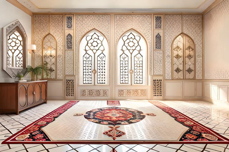 Arabic, Islamic Style Interior. Rattan Chair, Table and Arabic Pattern ...
