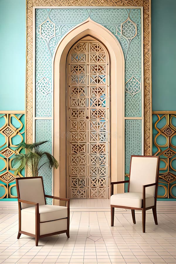 Arabic, Islamic Style Interior. Rattan Chair, Table and Arabic Pattern ...