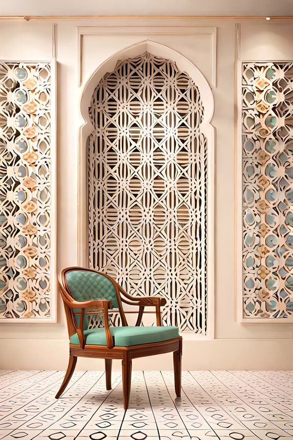 Arabic, Islamic Style Interior. Rattan Chair, Table and Arabic Pattern ...