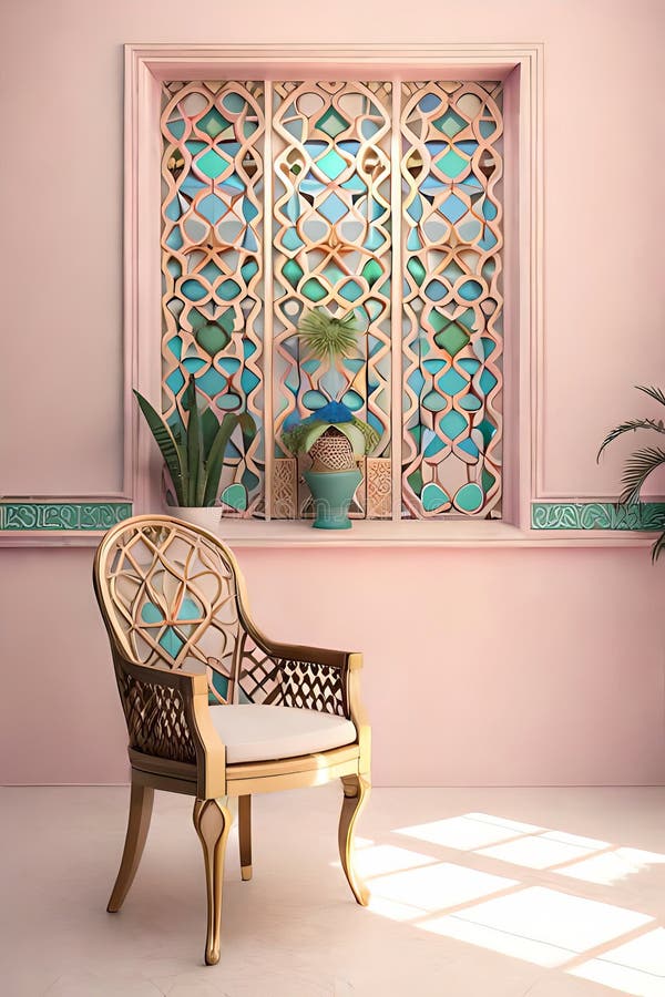 Arabic, Islamic Style Interior. Rattan Chair, Table and Arabic Pattern ...