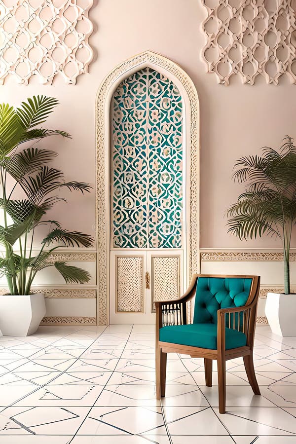 Arabic, Islamic Style Interior. Rattan Chair, Table and Arabic Pattern ...