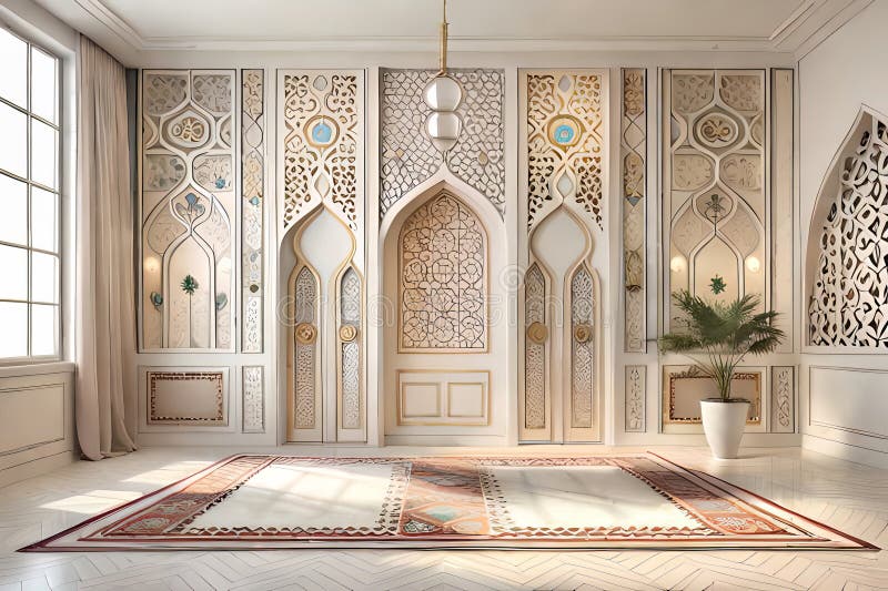 Arabic, Islamic Style Interior. Rattan Chair, Table and Arabic Pattern ...