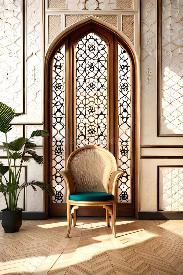 Arabic, Islamic Style Interior. Rattan Chair, Table and Arabic Pattern ...