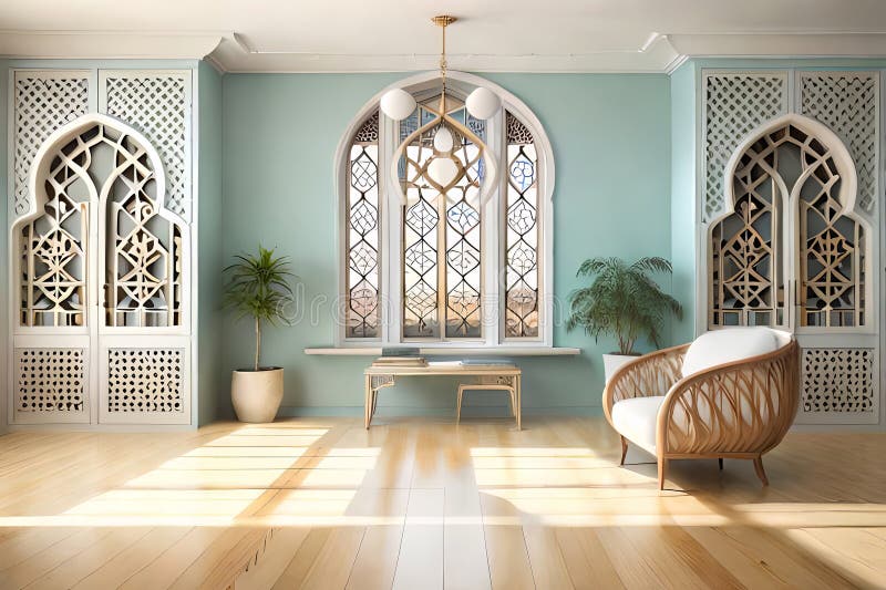 Arabic, Islamic Style Interior. Rattan Chair, Table and Arabic Pattern ...