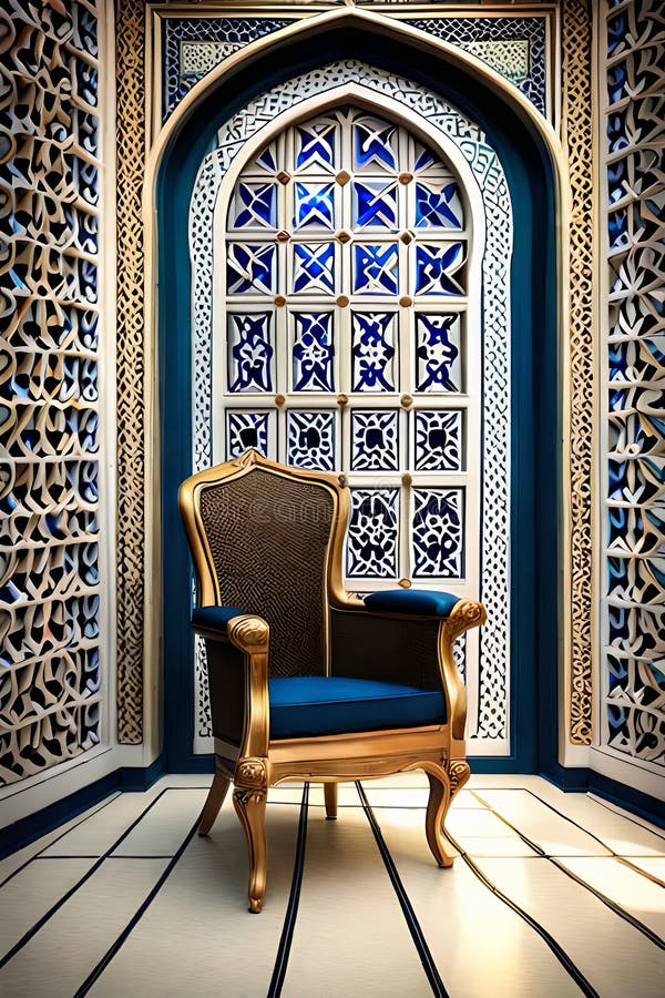 Arabic, Islamic Style Interior. Rattan Chair, Table and Arabic Pattern ...