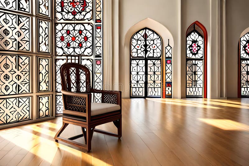 Arabic, Islamic Style Interior. Rattan Chair, Table and Arabic Pattern ...
