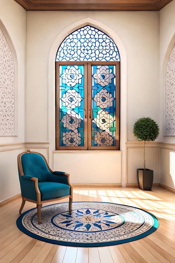 Arabic, Islamic Style Interior. Rattan Chair, Table and Arabic Pattern ...